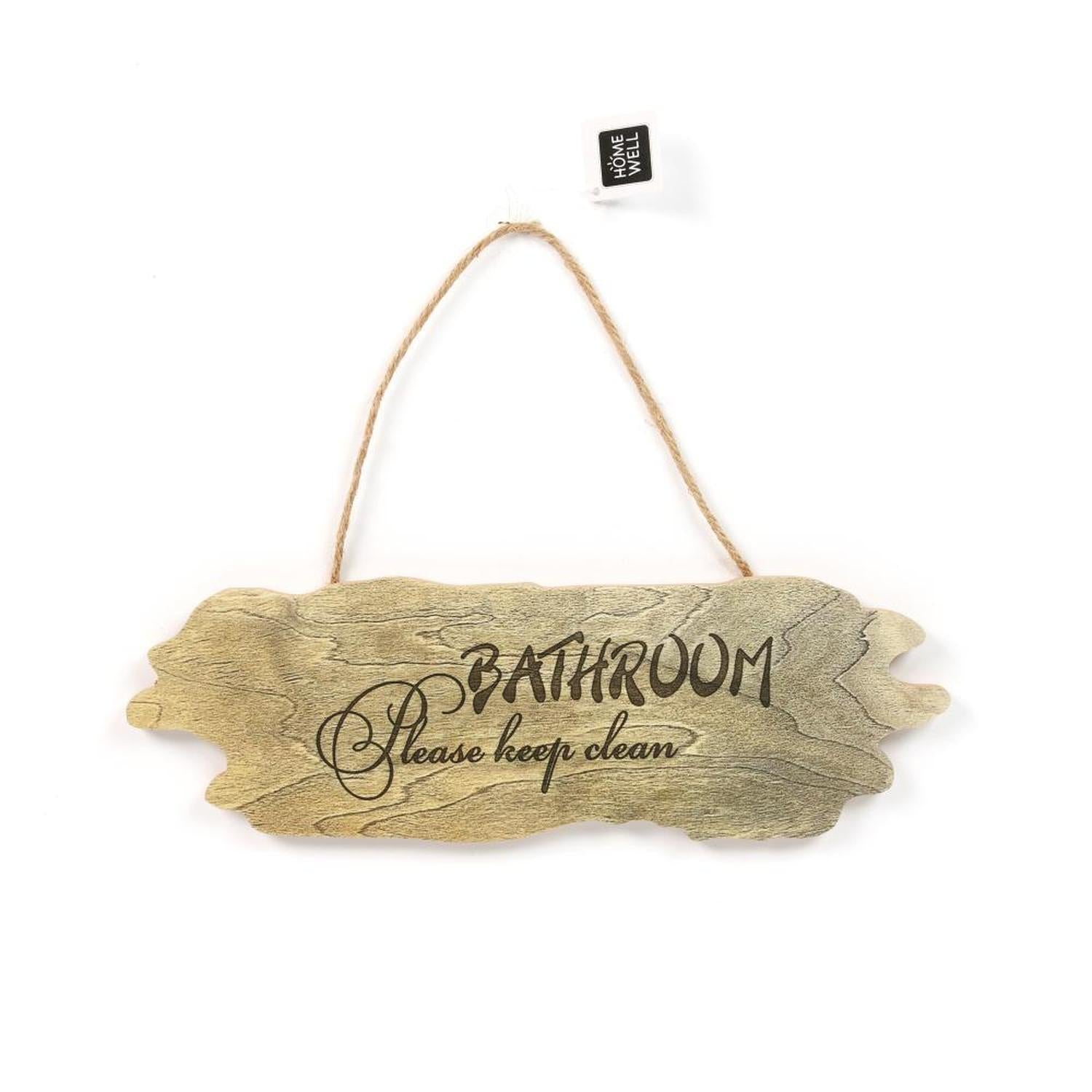 Letrero Decorativo de Madera "Bathroom – Please Keep Clean" – BIX